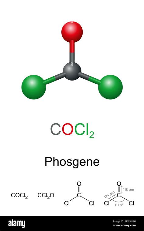 Phosgene Carbonyl Dichloride Molecule Model And Chemical Formula