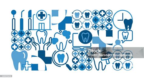 치과 아이콘과 기호는 치과 건강 관리 및 위생의 다양한 측면을 보여줍니다 의료 도구 및 치과 절차 치과 의사 클리닉 또는 병원에서 사용됩니다 벡터 디자인 개념에 대한 스톡