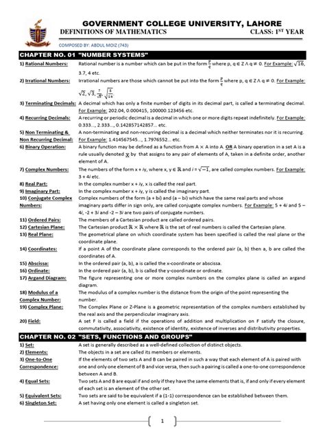 Mathematics Definitions Pdf