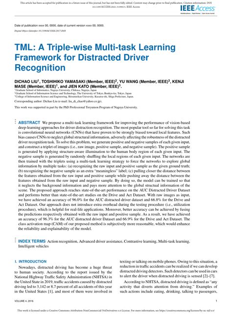 Pdf Tml A Triple Wise Multi Task Learning Framework For Distracted Driver Recognition
