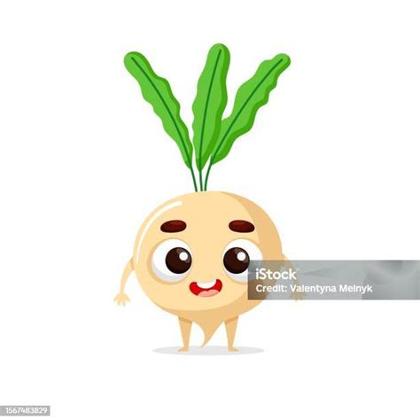 재미 있은 만화 순무입니다 카와이 야채 캐릭터 흰색 배경에 분리된 벡터 음식 그림 건강한 식생활에 대한 스톡 벡터 아트 및 기타 이미지 건강한 식생활 귀여운 낙서