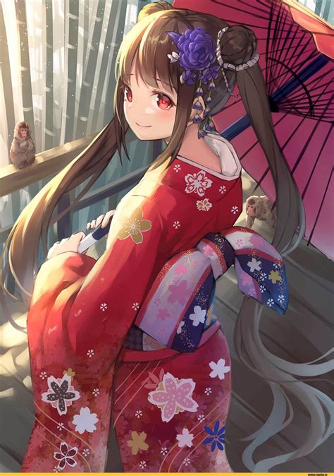 Картинки аниме красивые девушки в кимоно
