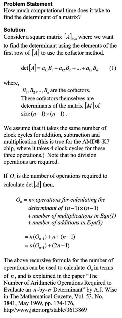 computational time to find determinant using cofactor method