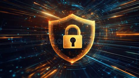 futuristic cybersecurity shield and digital lock abstract concept stock