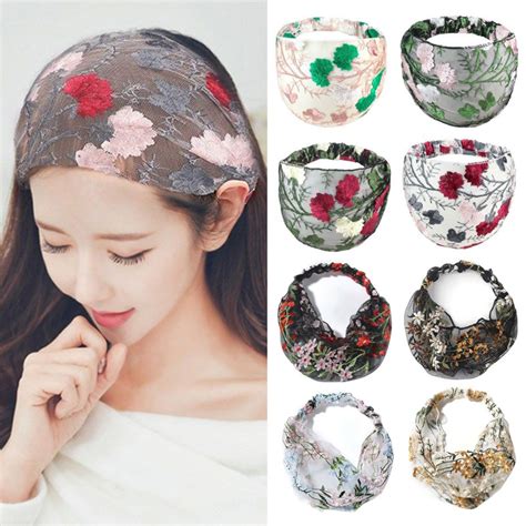 Badu Bg Модни дамски широки ленти за глава бродирани цветя снежна прежда широка лента