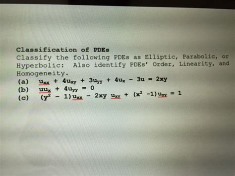 Solved Classification Of Pdes Classify The Following Pdes As