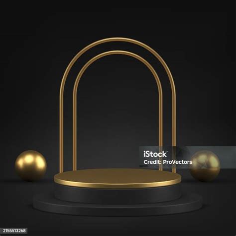 3d 황금 검정 고급 연단 받침대 프리미엄 제품 프리젠 테이션 현실적인 벡터 0명에 대한 스톡 벡터 아트 및 기타 이미지 0명 3차원 형태 거친 Istock