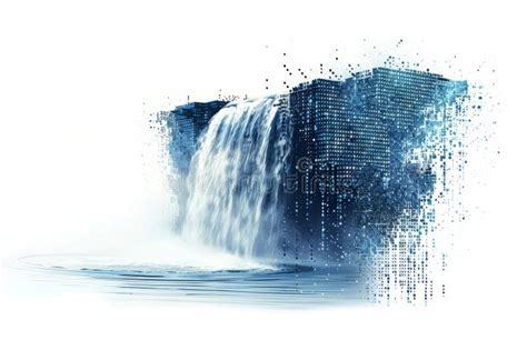 Abstract Waterfall Turning Into A Stream Of Data Symbolizing The Flow Of Information And The