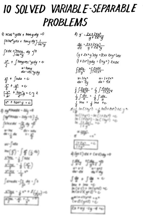 Solution Differential Equations 10 Solved Variable Separable Problems