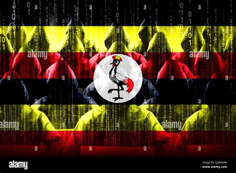 Anonymous Hooded Hackers Flag Of Uganda Binary Code Cyber Attack