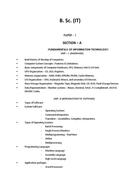 Bsc It 1st Year Syllabus Pdf Relational Database Databases