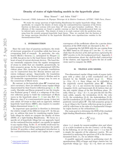 Pdf Density Of States Of Tight Binding Models In The Hyperbolic Plane