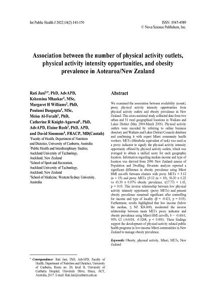Association Between The Number Of Physical Activity Outlets Physical Activity Intensity