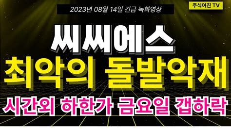 씨씨에스 주가전망 최악의 돌발악재 떳다 시간외 하한가 금요일 갭하락으로 출발 그러나 살길은 있다 Youtube