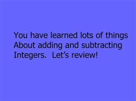 Adding Subtracting Integers Ppt