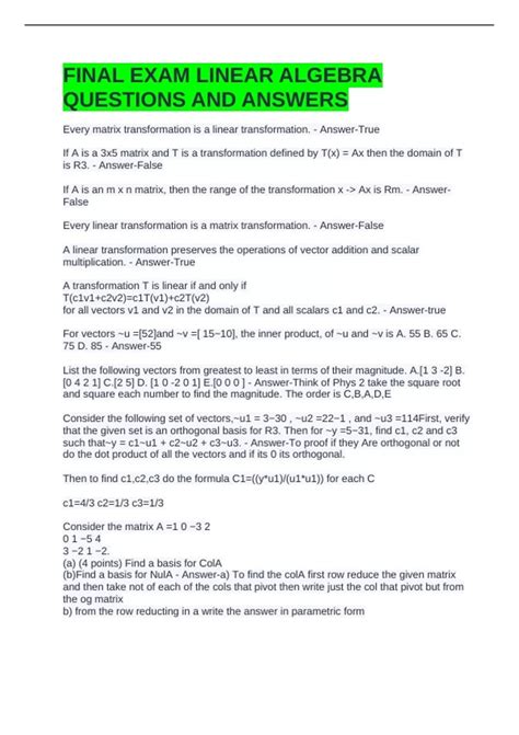 Final Exam Linear Algebra Questions And Answers Linear Algebra Stuvia Us
