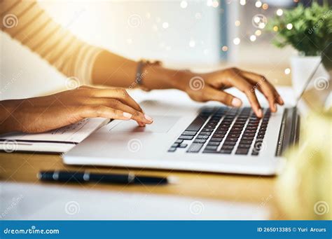 My Fingers Are Typing Machines A Unrecognizable Persons Hands Typing On A Laptop At Home Stock