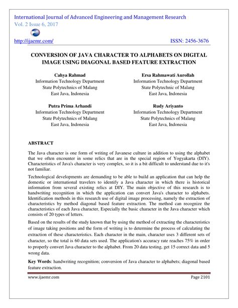 Pdf Conversion Of Java Character To Alphabets On Digital Image Using Diagonal Based Feature