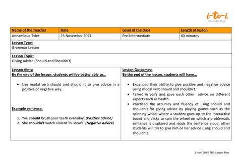 Tefl Assignment 2 Lesson Plan Grammar Exams English Language Docsity