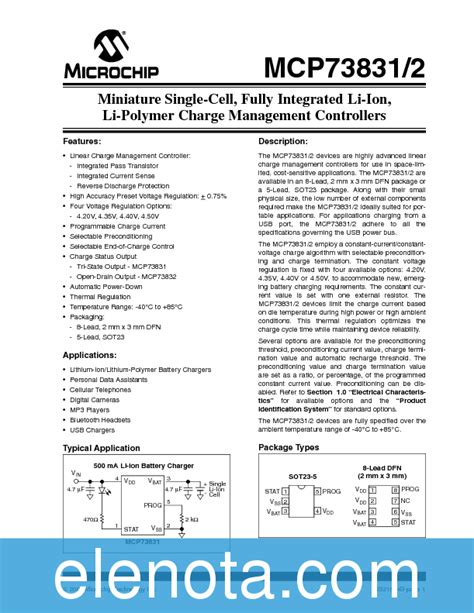 MCP73831 Datasheet PDF 697 KB Microchip Technology Pobierz Z Elenota Pl