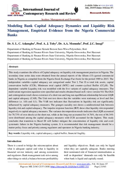 Pdf Modeling Bank Capital Adequacy Dynamics And Liquidity Risk Management Empirical Evidence