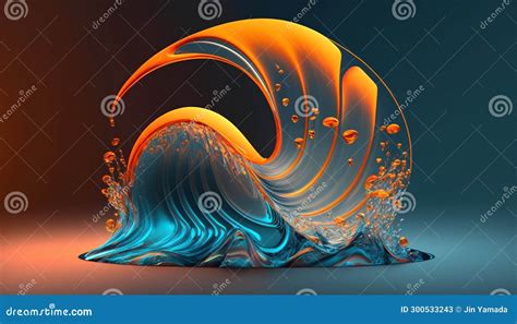 3d Render Abstract Background Blue And Orange Waves Liquid Flow Stock Illustration