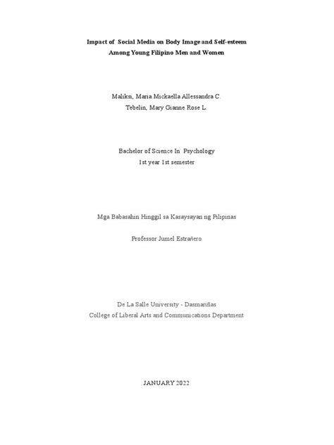 Impact Of Social Media On Body Image And Self Esteem Among Young