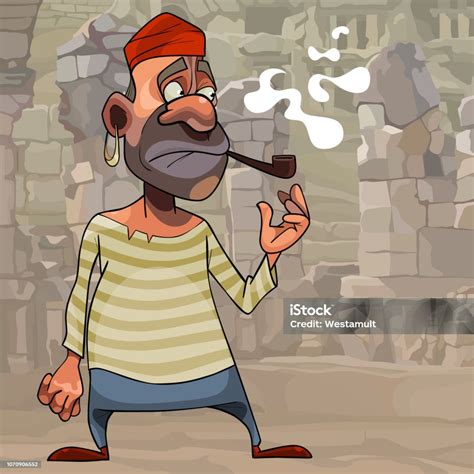해 적 옷을 입고 파이프 담배를 만화 남자 만화에 대한 스톡 벡터 아트 및 기타 이미지 만화 해적 귀걸이 Istock