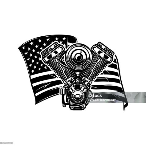 미국 국기 배경에 쌍둥이 엔진의 그림 포스터 카드 배너 기호 엠블럼을위한 디자인 요소 벡터 일러스트 레이 션 아이콘에 대한 스톡 벡터 아트 및 기타 이미지 Istock