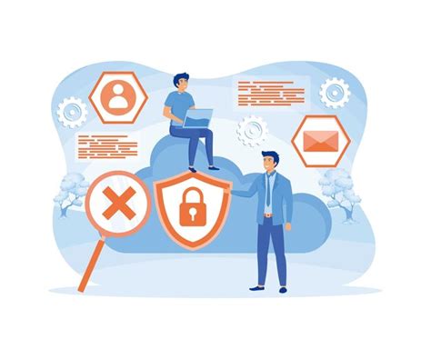 Premium Vector Man Holding Security Shield And Developer Using Laptop