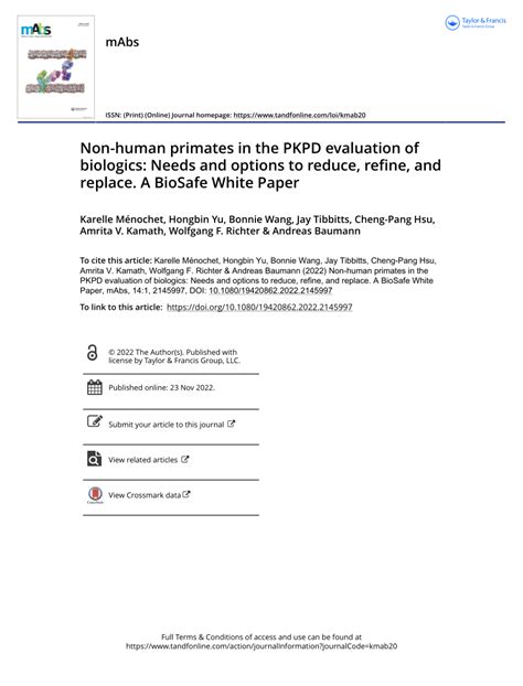 Pdf Non Human Primates In The Pkpd Evaluation Of Biologics Needs And