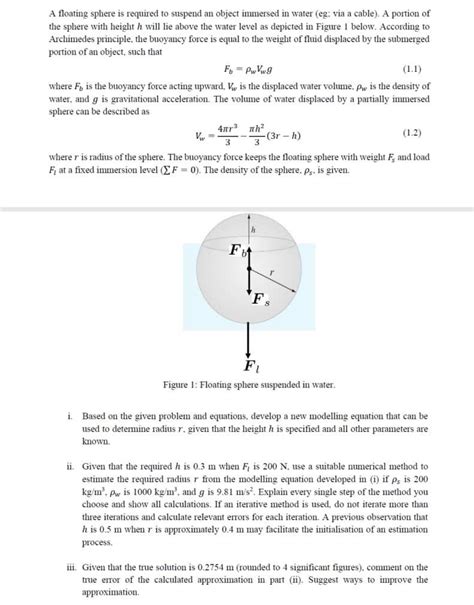 Solved A Floating Sphere Is Required To Suspend An Object Chegg