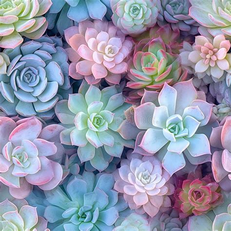 Succulent In Pastel Color Seamless Pattern Stock Illustration