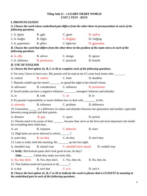 Isw11 Unit 2 Key Pdf Adolescence