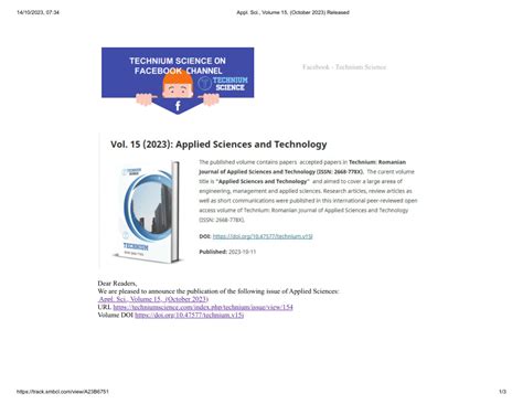 Pdf Appl Sci Volume 15 October 2023 Released
