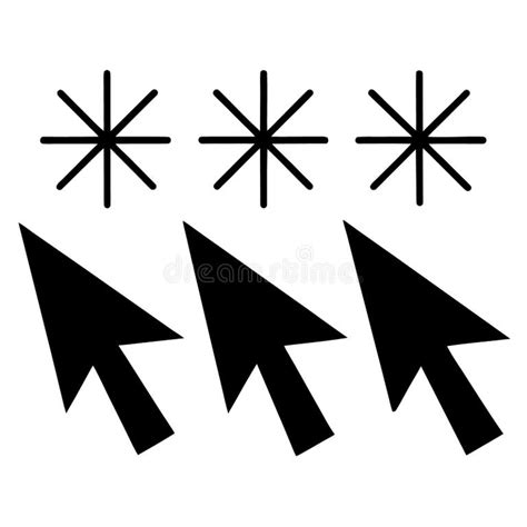 Black Cursors And Asterisk Symbols On White Background Arrow Pointer Stock Illustration