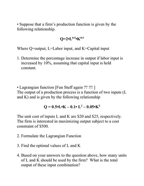 Suppose That A Firm`s Production Function Is Given By The Following