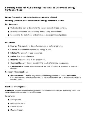 Igcse Biology Edexcel Practical To Determine Energy Content Of Food Teaching Resources Igcse Biology Edexcel Practical To Determine Energy Content Of Food Teaching Resources