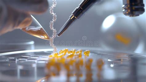 Close Up Of A Lab Scene With A Scientist Using Advanced Tools To Manipulate Dna Strands