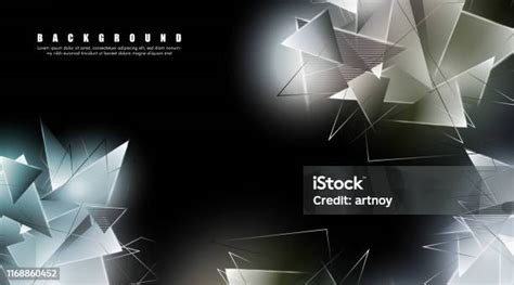 겹치는 빛나는 삼각형이 있는 추상적 배경입니다 격리 된 검은 색 배경 Eps 10의 벡터 그림 3차원 형태에 대한 스톡 벡터 아트 및 기타 이미지 Istock