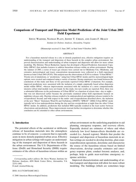 Pdf Lagrangian Particle Simulation Of Tracer Dispersion In The Lee Of A Schematic Two