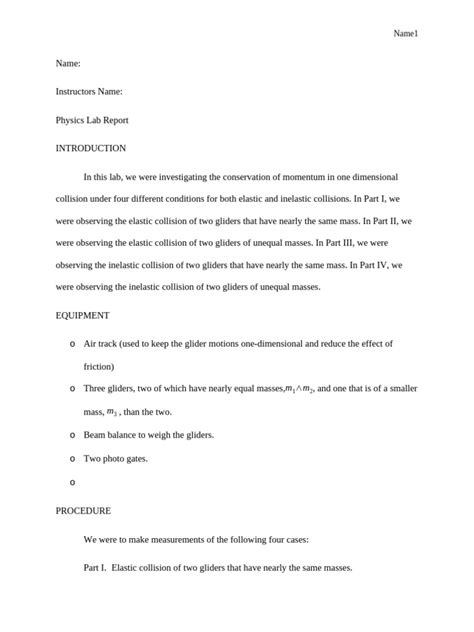 Physics Momentum Lab Report Pdf Momentum Collision