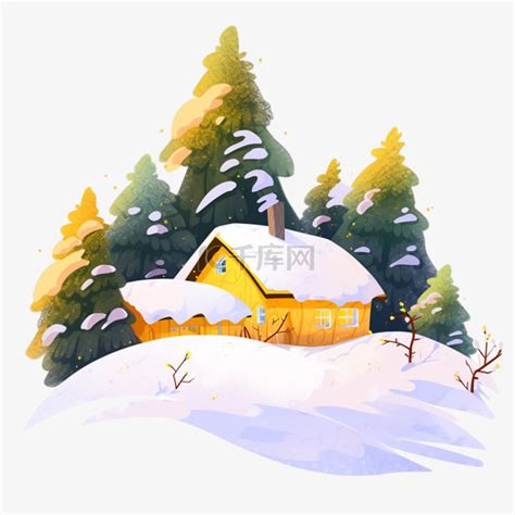 木屋树木冬天雪天卡通手绘元素素材图片免费下载 千库网