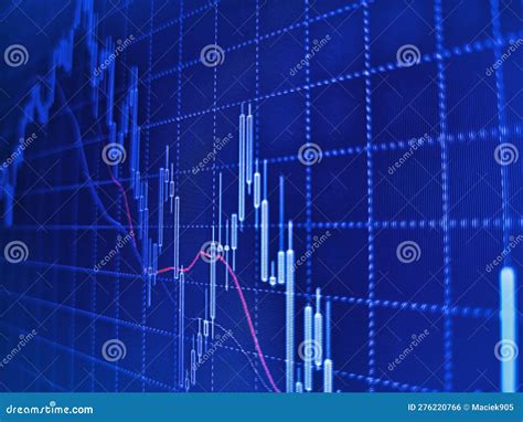 Technical Price Graph And Indicator Red And Green Candlestick Chart On Blue Theme Screen