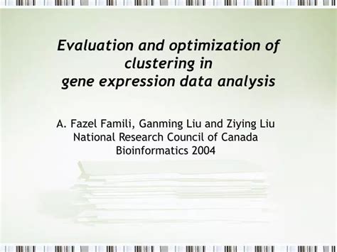Ppt Evaluation And Optimization Of Clustering In Gene Expression Data