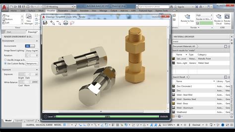 3d Modeling Nut And Bolt Tutorial Apply Material Texture Rendering Autocad 2017 Youtube