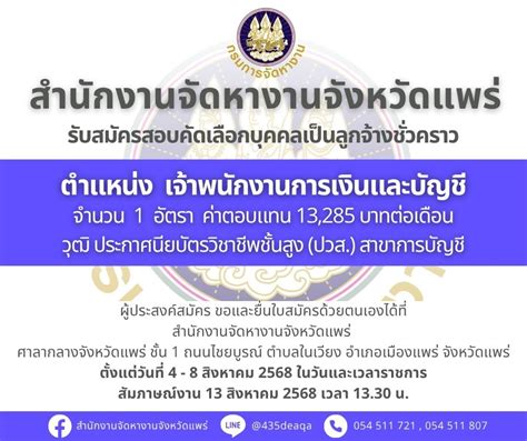 สำนักงานจัดหางานจังหวัดแพร่ สำนักงานจัดหางานจังหวัดแพร่ Facebook