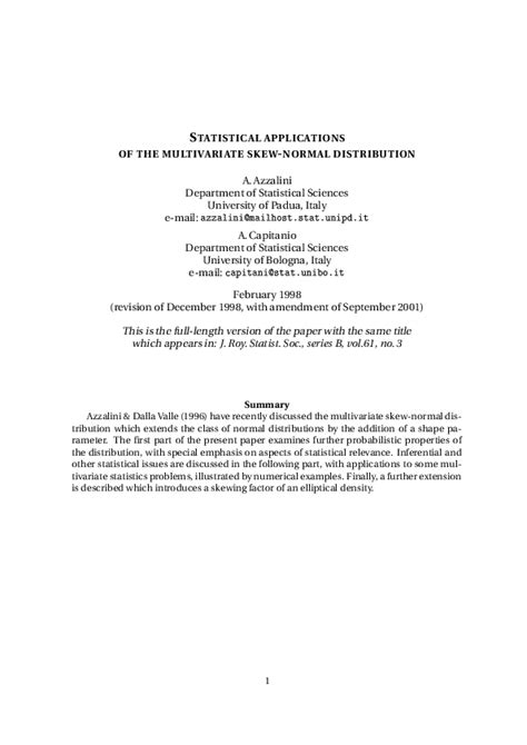 Pdf Statistical Applications Of The Multivariate Skew Normal Distribution