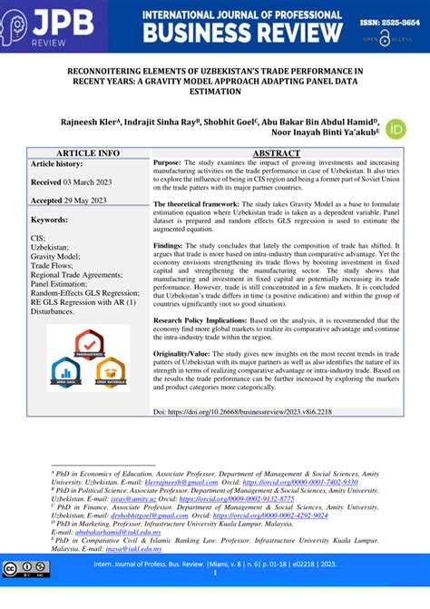 Pdf Reconnoitering Elements Of Uzbekistans Trade Performance In