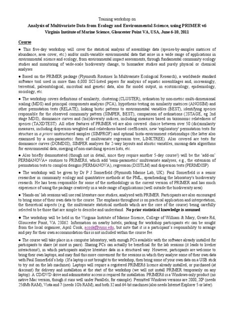 Analysis Of Multivariate Data From Ecology And Environmental Science